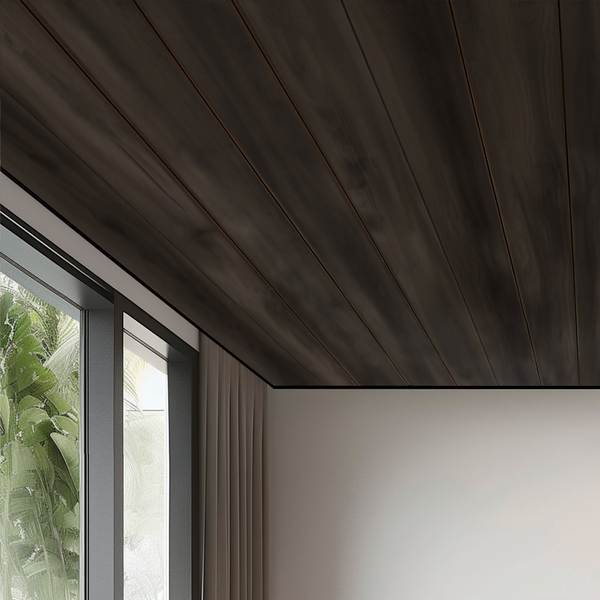 Panel de techo WPC 119mm x 12mm x 2900mm acabado Dark Oak